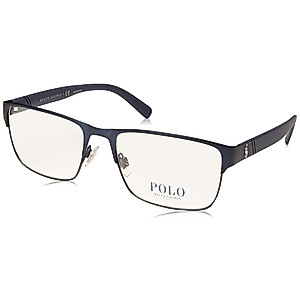 Polo Ralph Lauren Men's PH1175 Rectangular Prescription Eyewear Frames, Matte Navy Blue/Demo Lens, 56 mm