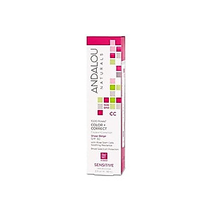 Andalou Naturals 1000 Roses CC Color + Correct with SPF 30, Sheer Beige, 2-in-1 Face Sunscreen + CC Cream for Sensitive Skin, Helps Correct Uneven Skin Tone, Reef Safe Sunscreen, 2 Fl Oz