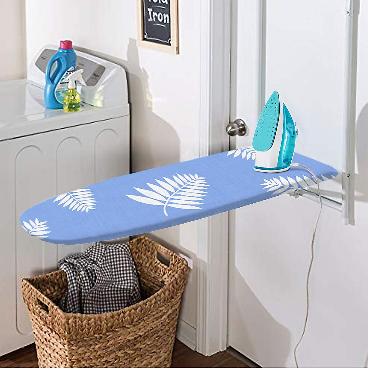 SheeChung 14x42 Inch Over-The-Door Ironing Board Replacement Pad/Cover,100% Cotton Iron Board Cover and Heavy-Duty Extra Thick Pad,Resists Scorching and Staining,Snug fit Ironing Board Cover