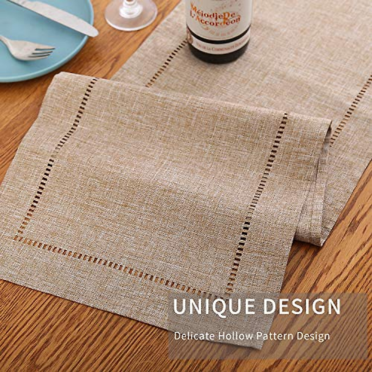 Tosewever Decorative Linen Table Runner Farmhouse Style Tabletop Collection 14 x 72 Inches Table Runners for Everyday Dining Wedding Party Holiday Home Decor (14" x 72", Light Coffee/Straight)