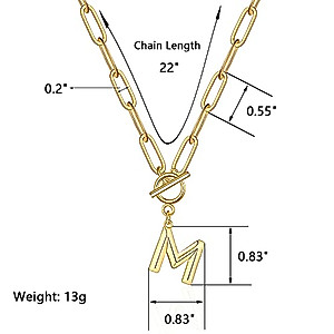 Eben-Ezer Toggle Clasp Capital A-Z Initial Necklace for Women Hiphop Gold Alphabet Pendant Necklaces Thick Chain OT Buckle Necklace(M)