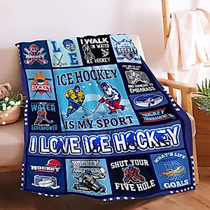 Hockey Gifts,Ice Hockey Blanket for Teen Boys Girls Men,Winter Gifts for Hockey Lovers Kids Coach,Soft Warm Ice Hockey Throw Blanket for Couch Bed Car Office nap Blanket,All Season Use(40"×50"-S)
