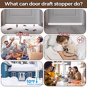 Ohuhu Door Draft Stopper for Bottom of Door - 2 Pack 39" L x 2" W Door Draft Blocker Weather Stripping for Bottom of Door - Adhesive Door Seal Gap Underdoor Dust Noise Insulation Draft Guard,White