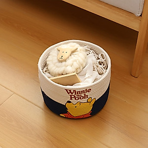 YAHUAN Cotton Rope Basket with Bear-Patterned Cotton Rope Storage Basket Collapsible Blanket Basket with Handles(blue white)