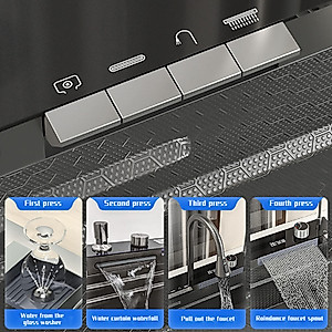 Kitchen Sink Digital Display Embossed Large Single Groove 304 Stainless Steel Nano Raindance Waterfall Sink with Pressurized Cup Washer and Two Waterfalls