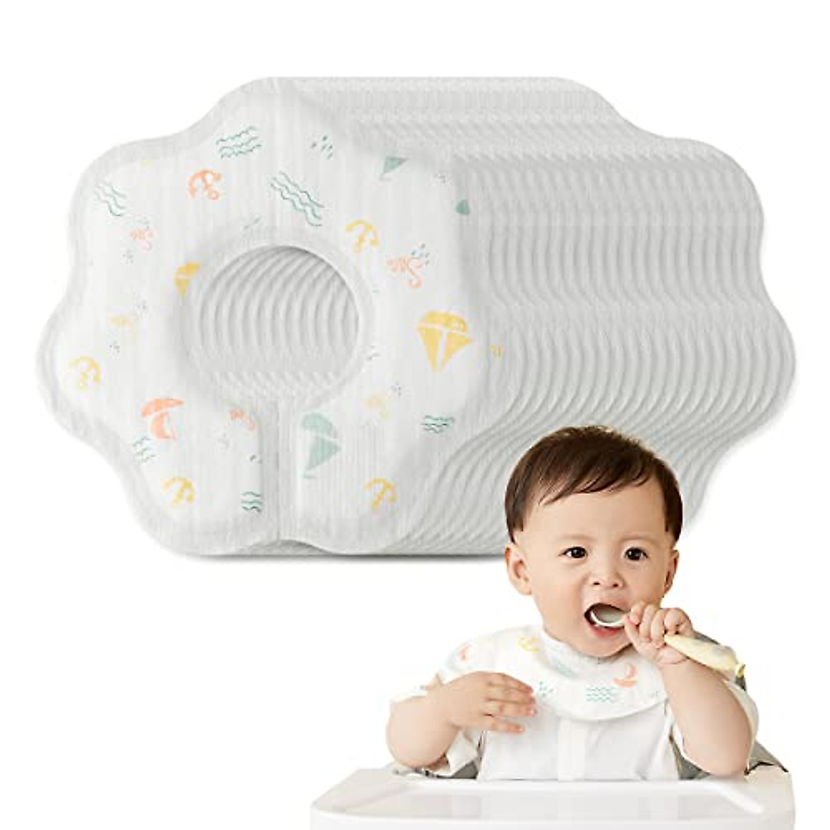 SEEDNUR Baby Disposable Drooling Bibs 360°Rotate Bibs For Teething And Drooling,Unisex Baby Bibs 20pcs(Boat)