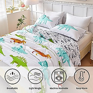 RYNGHIPY Dinosaur Comforter Set for Kids Boys Girls Dinosaur Bedding Set with 2 Pillowcases Soft Breathable Microfiber Comforter Sets for All Season (White,Twin)