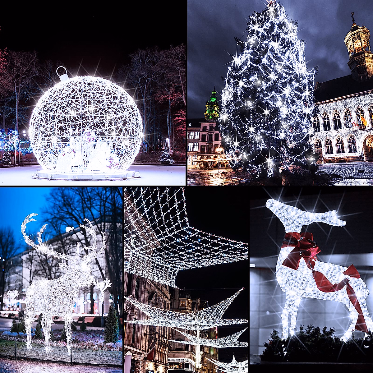 Super-Long 320Ft Solar String Lights Outdoor Waterproof, Solar Powered Fairy Lights 4-Pack 960 LED Silver Wire Twinkle Light, Solar Outdoor Lights Decorative for Garden Tree Christmas Daylight White