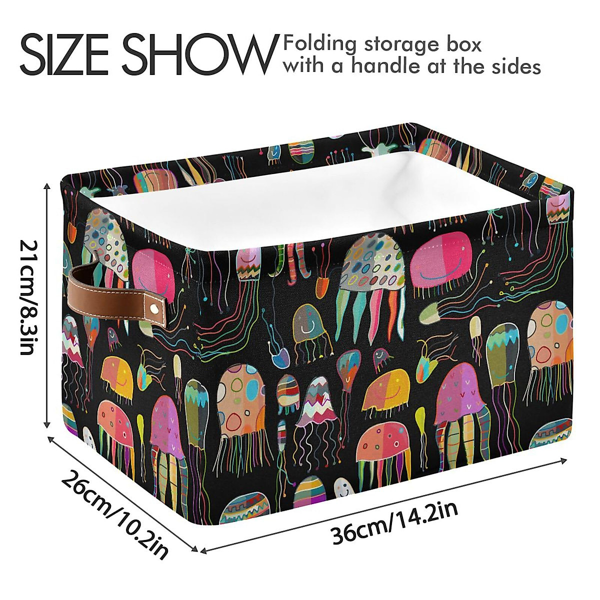 Funny Jellyfishes Storage Basket Bins Collapsible Toy Storage Bins with Handles Laundry Baskets for Playroom Living Bed Room Office Clothes Nursery,1 pcs