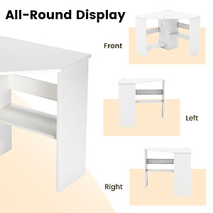 GOFLAME Corner Desk with Storage Shelves, Triangular Computer Desk with Cable Management Holes, Laptop Workstation for Small Space, Makeup Vanity Desk for Living Room, Study, White