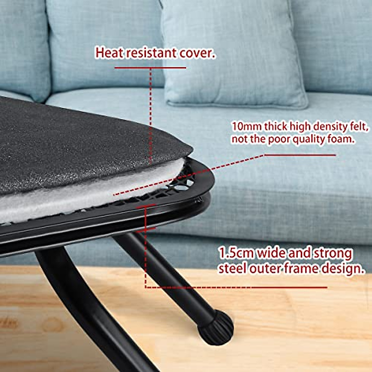 Duwee 14"x25" Table Top Ironing Board with Thicken Felt Padding, Metallic Cover, Solid Iron Rest (Black)