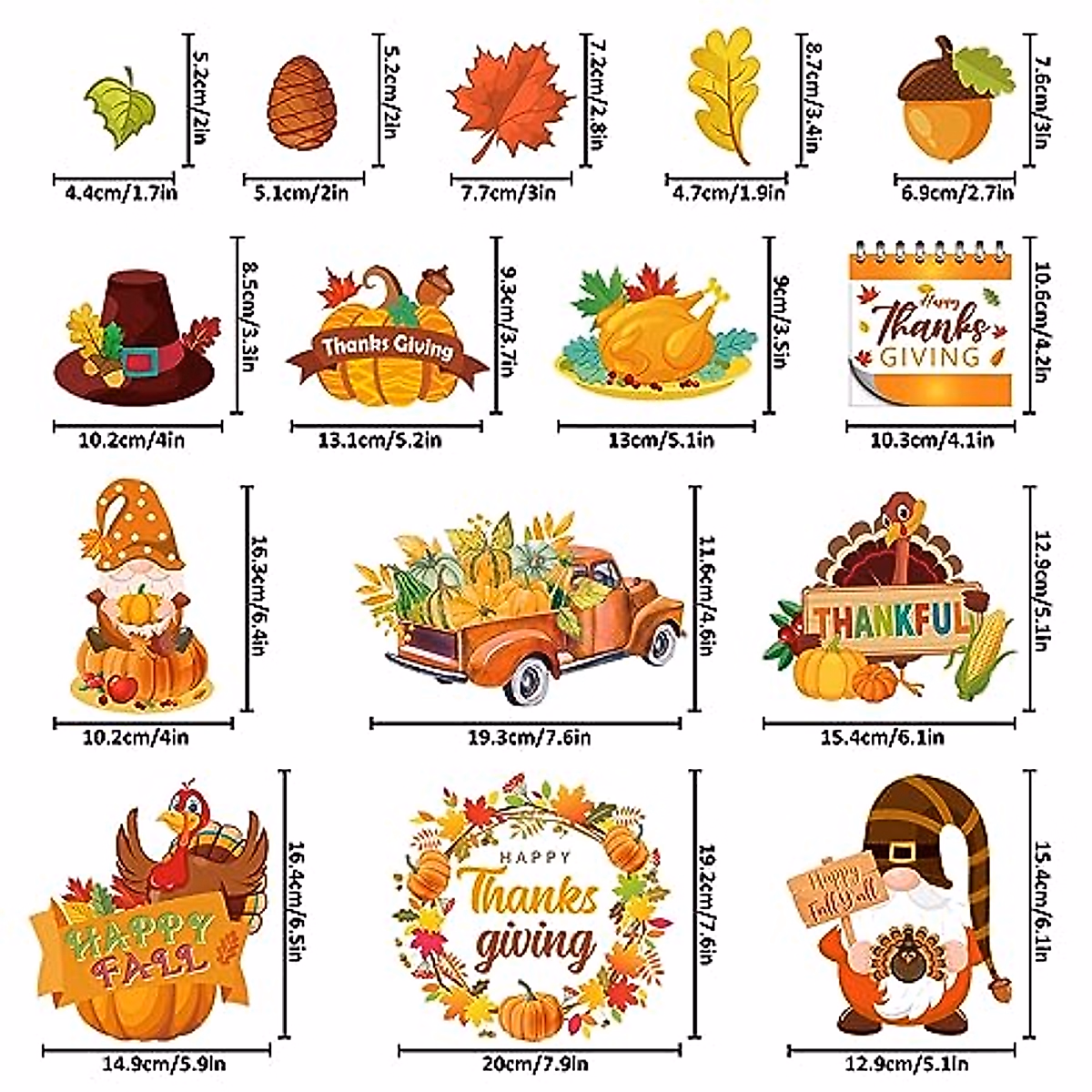 Whaline 15Pcs Thanksgiving Fridge Magnets Truck Pumpkin Turkey Gnome Refrigerator Magnets Thankful Magnetic Stickers for Autumn Holiday Home Office School Kitchen Locker Decoration