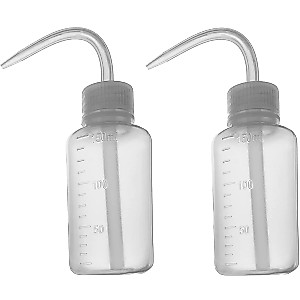 APUXON Wash Bottle 2pcs 150ml 5Oz Narrow Mouth Squeeze Bottle Medical Lab Plastic Safety Squeeze Bottle No Spill Bend Mouth Watering Cans