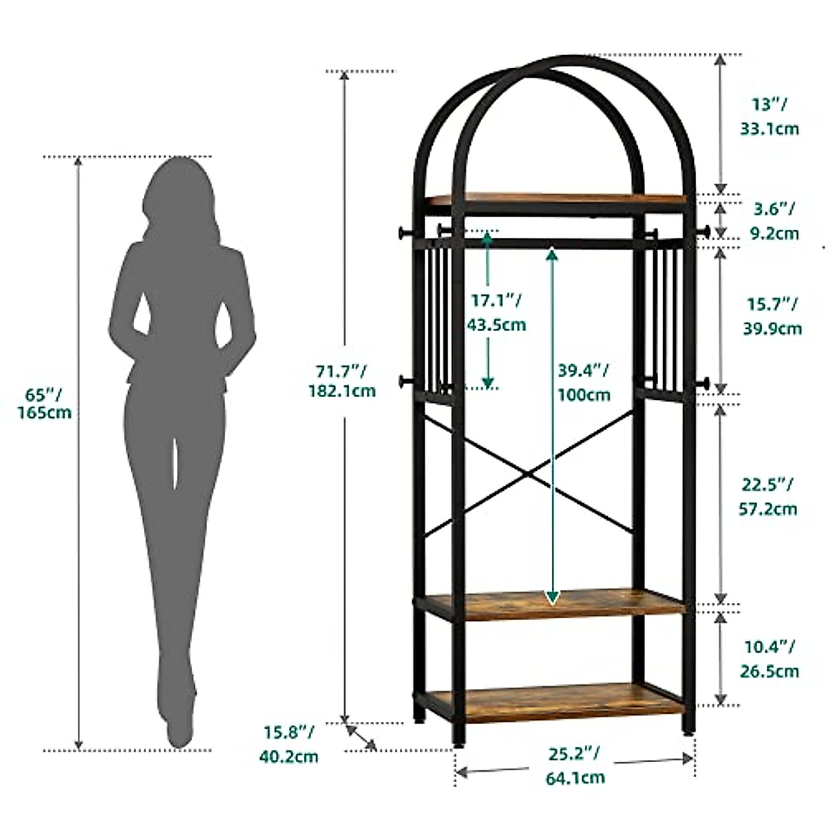 YITAHOME Industrial Hall Tree Garments Rack with Storage Shelves and Hanging Rod, Coat Rack Freestanding with 8 Hanging Hooks, Tall Clothes Rack Closet Organizer for Hallway, Bedroom, Rustic Brown