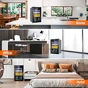 turephe Beverage Refrigerator 17 Inch Wide, Mini Beverage Cooler with Glass Door 126 Cans, Countertop/Freestanding Beverage Beer Fridge with Temperature Memory, Perfect for Soda, Beer