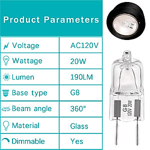 EKSAVE G8 Halogen Light Bulbs 20W 120V Xenon Under Cabinet Lighting Replacements G8 Base 2Pin T4 JCD Type 2700K (Pack of 6)