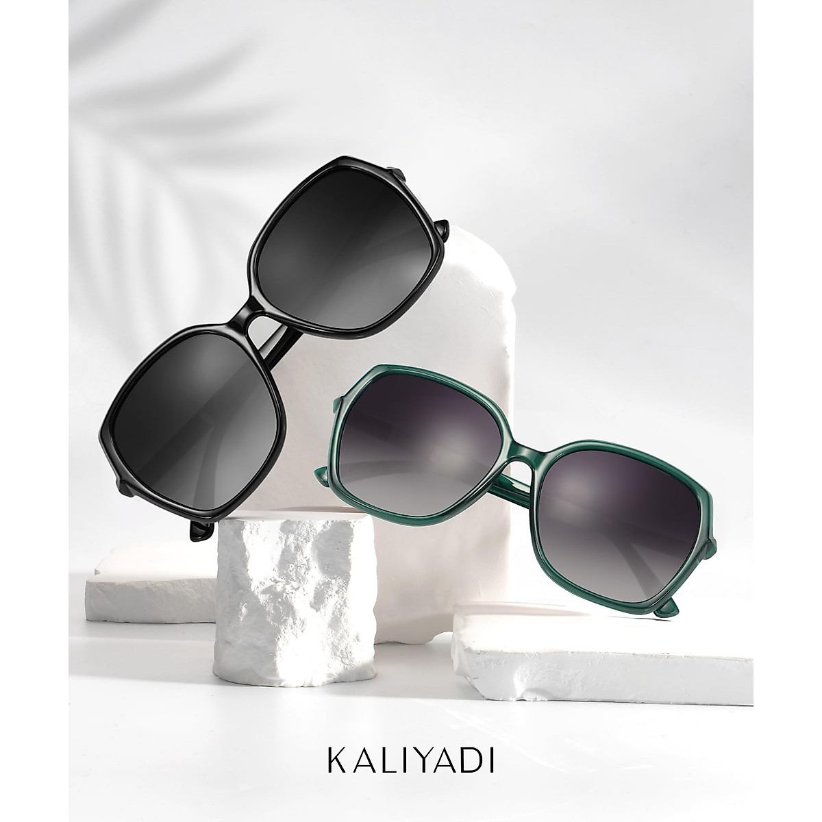 KALIYADI Polarized Sunglasses Womens Trendy Square Ladies Sun Glasses Classic Shades Sparkling Frame UV400 Protection(Green)