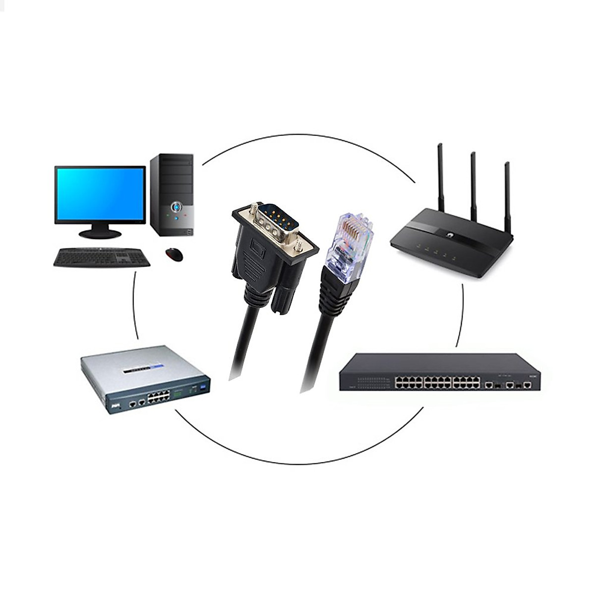 LFHUKEJI RJ45 to RS232, DB9 9-Pin Serial Port Male to RJ45 Female Cat5 Ethernet LAN Console 3.3Ft