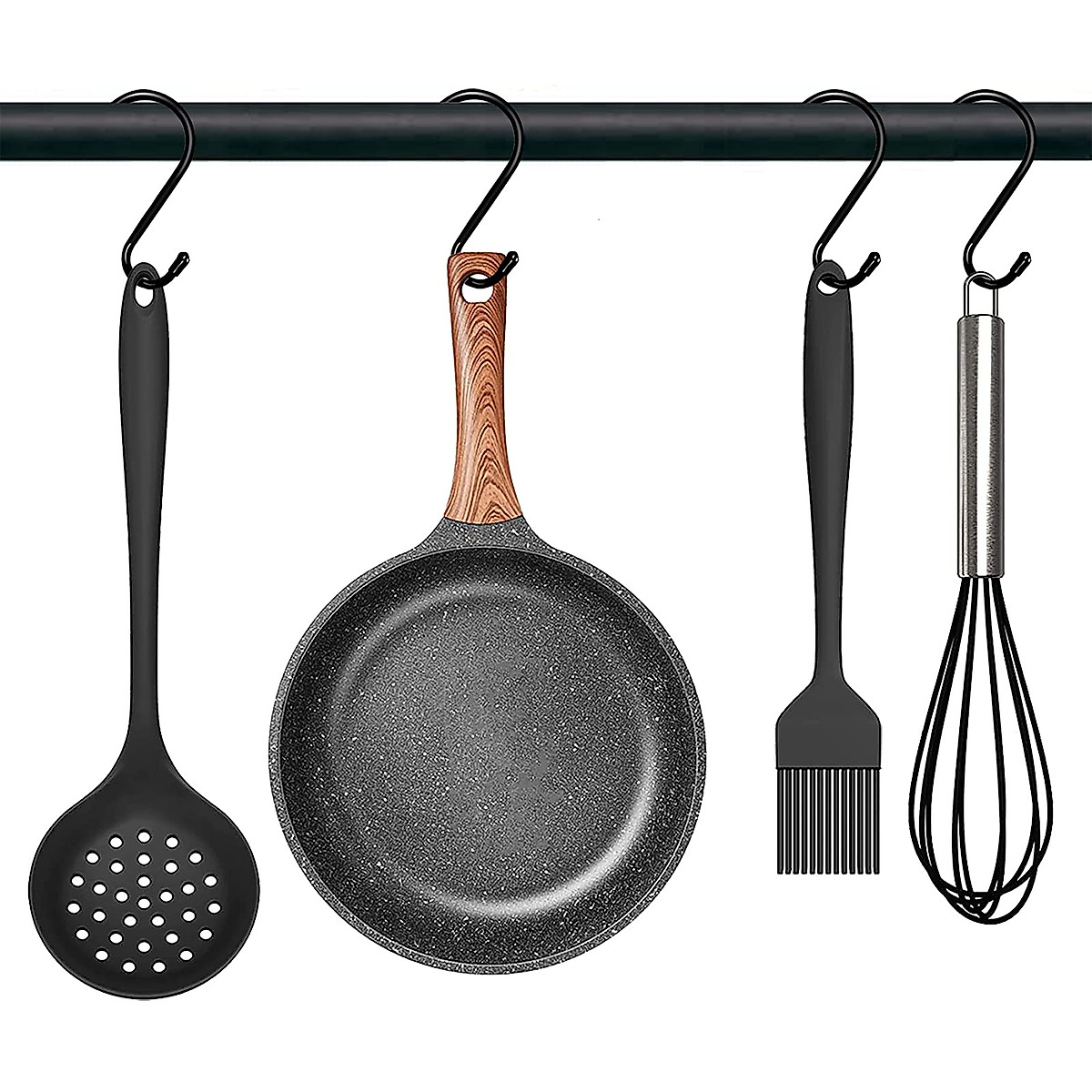 Mzekgxm 4 Pack Large S Hooks for Hanging Heavy Duty, 6 inch Non Slip Vinyl Coated Metal Closet S Hooks for Hanging Kitchen Utensil Pot Pan Cups Clothes Jeans Towels Hats Bags Plants (Black)