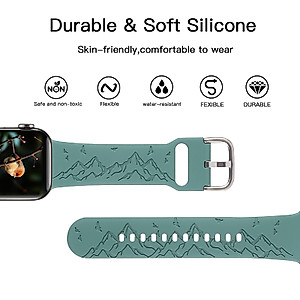 Mountain Range Engraved Silicone Band Compatible With Apple Watch 38mm 40mm 41mm for Women Men,Adventure Travel Gift Idea,Flying Bird Carved Soft Silicone Sport Wristband Replacement Strap with