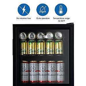Beverage Refrigerator Cooler 60 Can Cooler Fridge Glass Door for Beer Drinks Wines Juice, 1.6 Cu. Ft Adjustable Shelves Blue LED Lights and User Friendly Temperature Knob for Home Office Dorm Bar