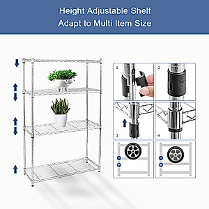 Doredo 4 Tier Wire Shelving Unit, Height Adjustable Wire Shelves with 265 LBS Capacity, Metal Wire Rack Shelving for Laundry, Kitchen, Pantry, Closet (14" D x 35.5" W x 47" H, Chrome)