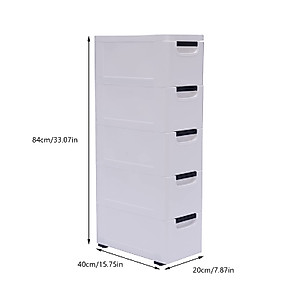 Rocoreny 5 Tiers Plastic Storage Drawer Units,Closet Organizer Stacking Vertical Freestanding Shelf Drawer Dresser With Casters For Bedroom Living Room Playroom Toys (White 7.87 * 15.75 * 33in)