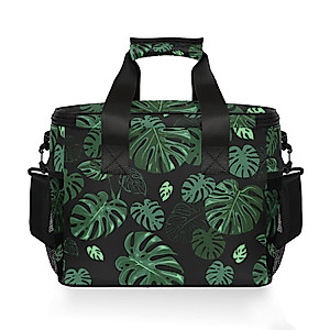 OTVEE Tropical Green Monstera Leaves Lunch Bag Tote Large Picnic Reusable Insulated Cooler Lunch Box with Adjustable Shoulder Strap