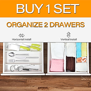 HiYZ Expandable Drawer Dividers, Large Kitchen Utensils Drawer Divider, 2.36" High Adjustable Drawer Organizers Separators for Clothing,Kitchen Utensils,Tools,3 Long Dividers(12.6"-22.8")