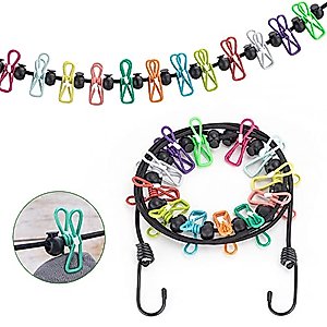 Techops Portable Clothesline, Retractable Adjustable Clothes Line Rope with 12 Clothespins, 13 Anti-Skid Clips, Windproof Travel Camping Drying Clothes Rope for Hotel, Outdoor and Indoor