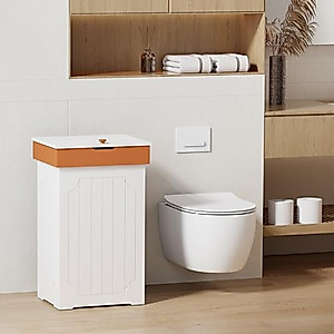 JEROAL Wood Kitchen Trash Can, Trash Can Cabinet, 23 Gallon Large Kitchen Garbage Cabinet with Lid, Dog Proof Trash Can, Recycle Trash Bin for Kitchen, Bathroom Home and Outdoor, White