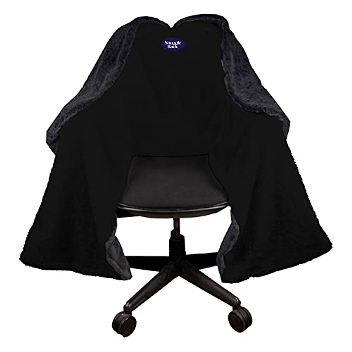 Cozy Chair Blanket by Snuggle Back; Chair Blanket Wrap Attaches to Any Office Chair for Convenient Warmth and Heat. Stay Warm In The Winter or Summer. Faux Fur with Fluffy Sherpa (Black)