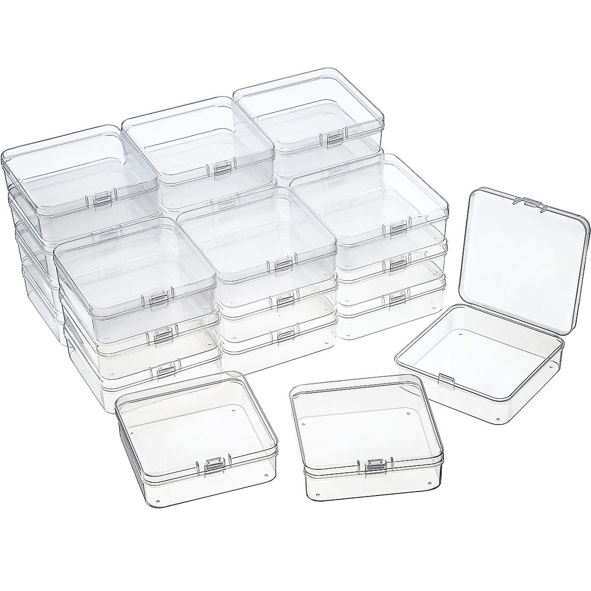 SATINIOR 24 Packs Small Clear Plastic Beads Storage Containers Box with Hinged Lid for Storage of Small Items, Crafts, Jewelry, Hardware(2.9 x 2.9 x 1 Inches)