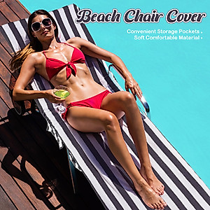 SmoothNovelty 6 Pcs Pool Chair Covers 30 x 85 Inch Large Lounge Chair Cushion Covers with Top and Side Pocket Stripe Beach Chair Towels for Summer Outdoor Indoor Pool Beach Patio Furniture(Gray)