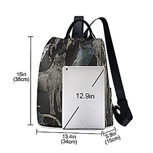 ALAZA Watercolor Black Raven and Wolf Boho Backpack Purse with Adjustable Straps for Woman Ladies