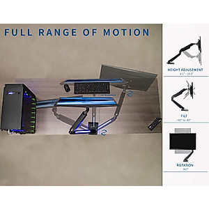 VIVO Premium Single 17 to 32 inch Gaming Pneumatic Monitor Arm Clamp-on Desk Mount Stand with Blue LED Lights, Max VESA 100x100, Black STAND-GM1BB