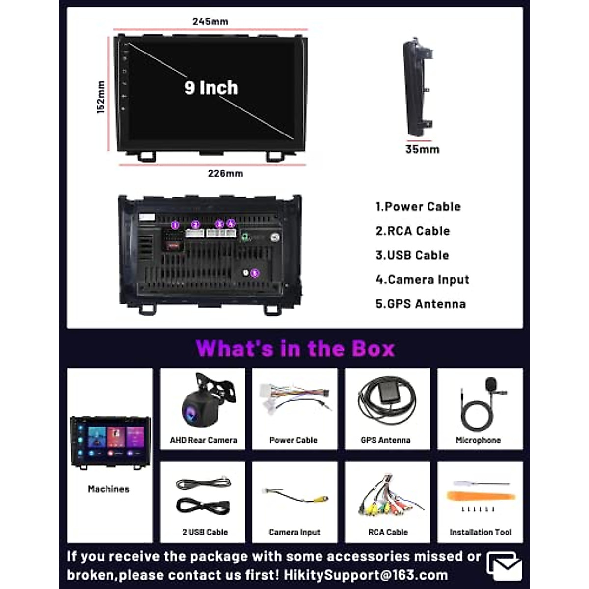 2G RAM 32G ROM for Honda CRV 2007-2011 Radio Android 11 Car Stereo with Wireless Apple Carplay Android Auto, Hikity 9 Inch Touch Screen with Bluetooth Backup Camera/WiFi/SWC/GPS Navigaion/HiFi