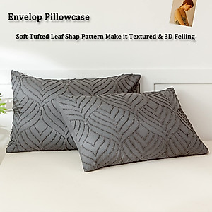 Warmarky Gray Leaf Shape Tufted Duvet Cover King(91''x 102'') Size Light-Weight, Textured Bedding Comforter Cover Set, 1pcs Duvet Cover & 2pcs Envelop Pillowcase(NO Comforter)