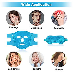 2pcs Gel Beads Face & Eye Masks Kit Hot/Cold Mask Cooling Ice/Heat Facial Eye Pack Therapy for Puffy Eyes, Migraines, Headaches, Pain Relief with Soft Back Reusable Gift