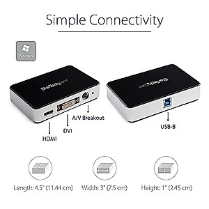 StarTech.com HDMI Video Capture Device - 1080p - 60fps Capture Card - USB Video Recorder - with HDMI DVI VGA, TAA (USB3HDCAP)