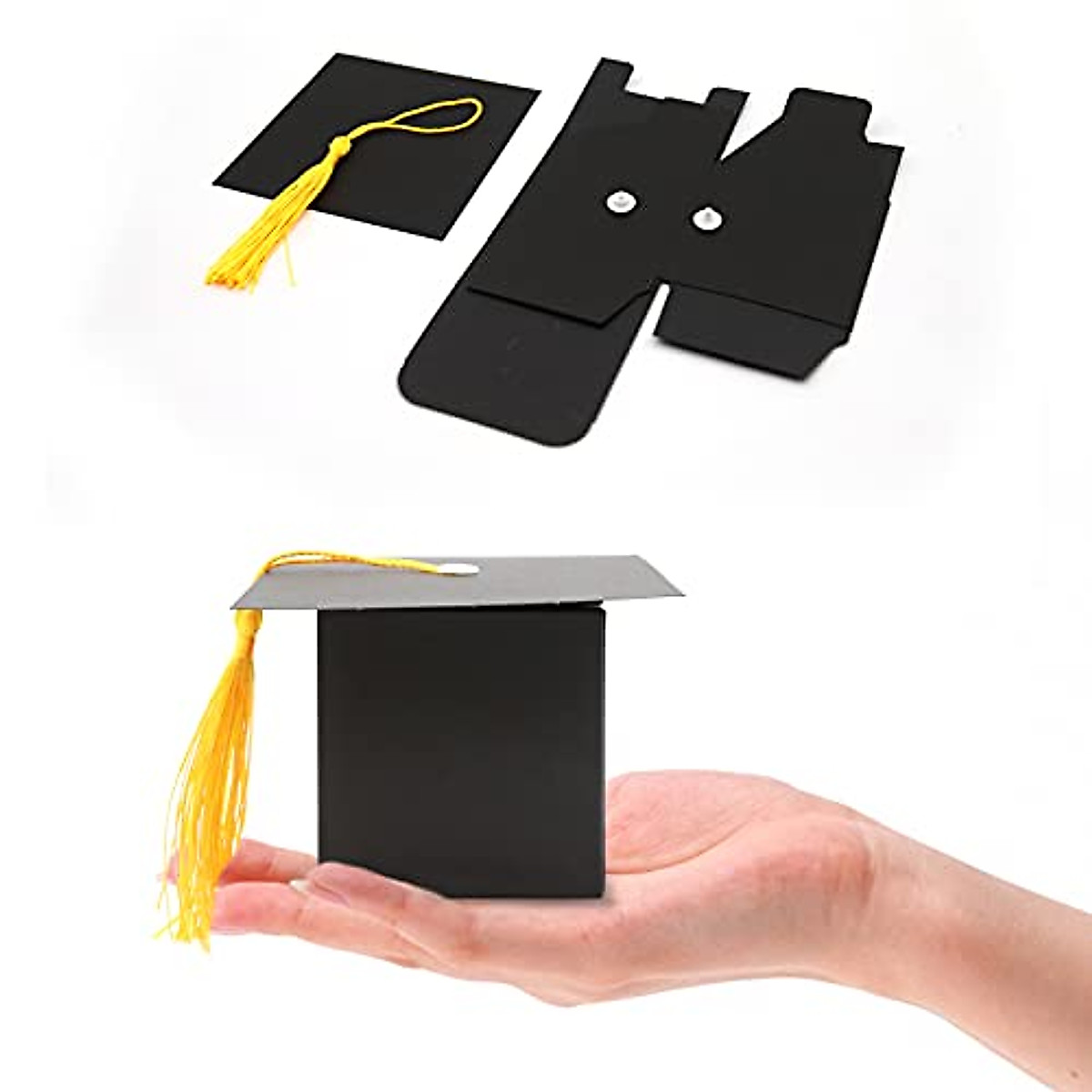 INKNOTE 32 pcs Graduation Cap Gift Box for 2023 Graduation Ceremony Party, Black Box with Yellow Tassel Party Favors Decor Party Supplies,Treat Cake Candy Chocolate Biscuit Box for Graduation Party