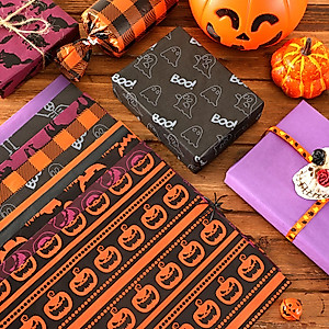SANNIX 100 Sheets Halloween Tissue Paper Black Orange Wrapping Paper with Cobweb Bat Ghost Pumpkin Pattern for Halloween DIY Crafts Fall Holiday Decoration Gift Packing 19.7 ×13.8 Inch (10 Patterns)