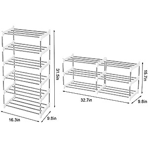 Frqianly Shoe Rack,6 Tiers Shoe Storage Organizer,12-14 Pairs Stackable Shoe Tower,Metal Shoe Shelf Stand for Entryway Closet,Easy Assembly,Space Saving (White)