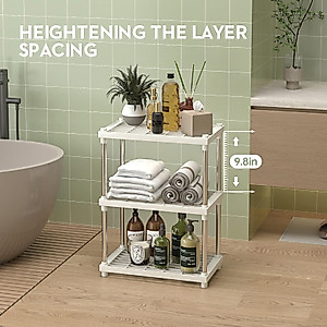 LEAIJIAFY White 3 Tier Bathroom Counter Organizer Standing Shelf with Plastic Mesh Trays and 13MM Metal Tubes,Shelving Unit Vanity Storage Organizer Rack Holder for Countertop,Kitchen,Cabinet