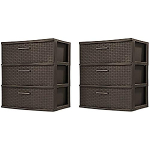 Sterilite 25306P01 3-Drawer Wide Weave Tower, Espresso, 2-Pack