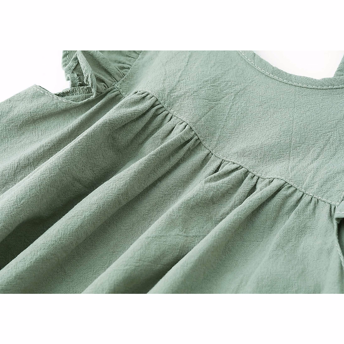 lymanchi Toddler Girl Sleeveless Dresses Ruffle Cotton Linen Solid Color Cute Sundress 818 Green 120