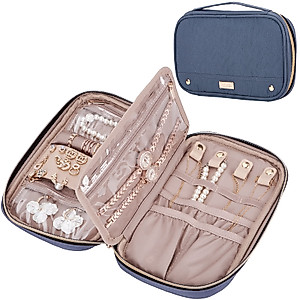 NISHEL Travel Jewelry Case, Travel Organizer for Necklaces, Earrings, Rings, Bracelets, Watch, Aegean-Blue