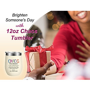 Thank You Gifts for Women, Chaos Coordinator Tumbler, Boss Lady Gifts for Women, Coworker, Mom, Manager, Teacher, Nurse, Birthday, Administrative Professional Day Gifts, 12oz Wine Tumbler, White