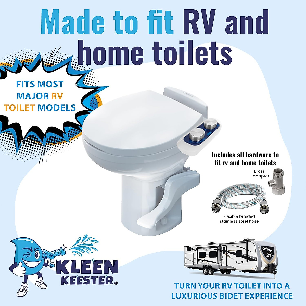 RV BIDET by KLEEN KEESTER - Dual Self Cleaning Nozzles, Front & Rear Cleaning, Non Electric Ultra-Thin Toilet Seat Attachment - Home Kit Included