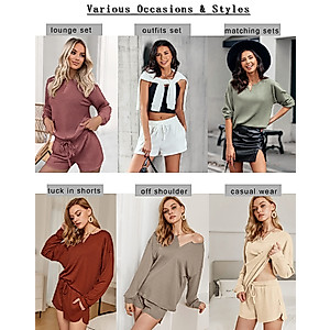 Ekouaer Pajama Set for Women Waffle Knit Lounge Sets Long Sleeve Top and Shorts Matching Loungewear,Christmas Green,L